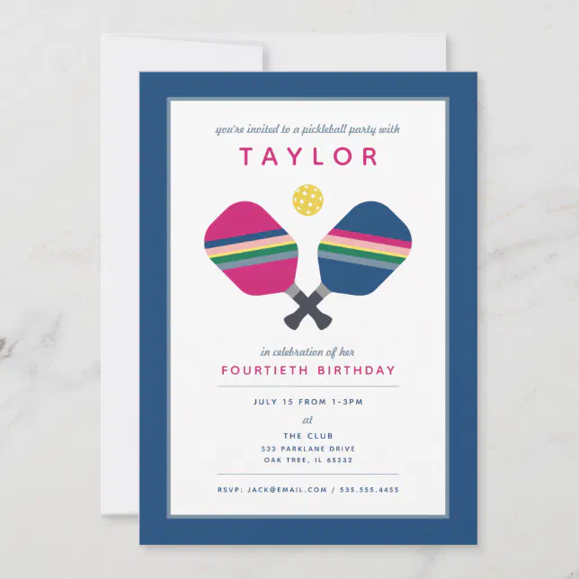 Pickleball Party Sports Blue Green Pink Invitation | Zazzle