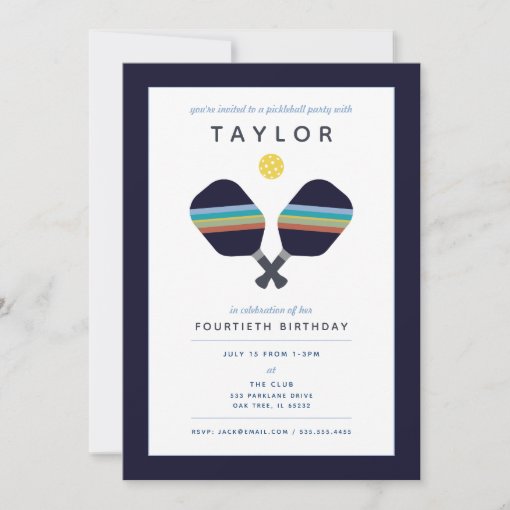 Pickleball Party Sports Dark Blue Striped Paddles Invitation | Zazzle