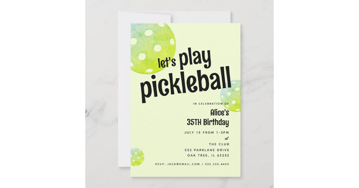 Pickleball Party Sports Green Custom Invitation | Zazzle
