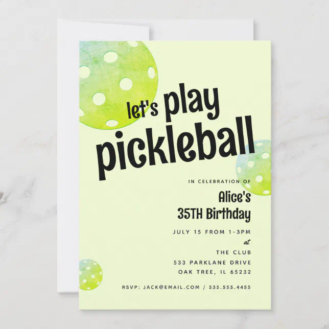 Pickleball Party Sports Green Custom Invitation | Zazzle