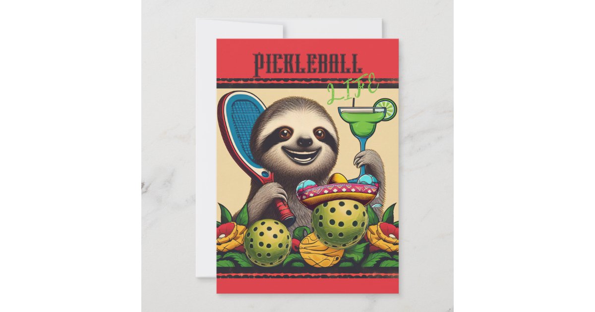 Pickleball Party Tournament Invitations Sloth | Zazzle