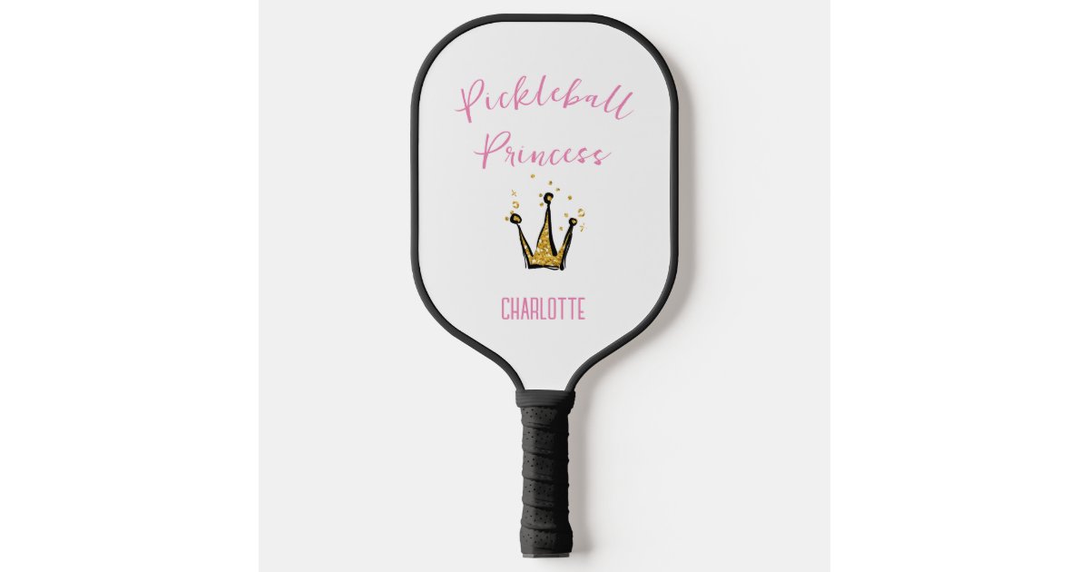 Pickleball Princess Gold Glitter Custom Name Pink Paddle | Zazzle