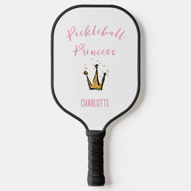 Pickleball Princess Gold Glitter Custom Name Pink Pickleball Paddle ...
