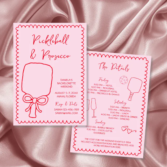 Pickleball & Prosecco Bachelorette Hand Drawn Invitation | Zazzle