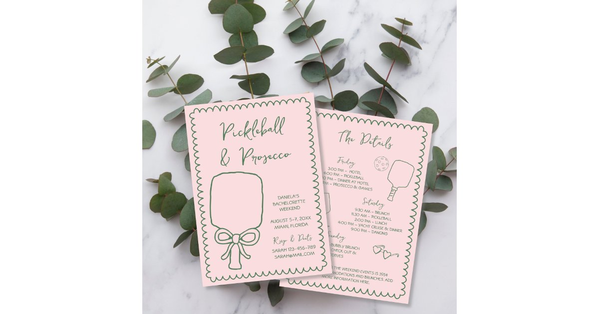 Pickleball & Prosecco Hand Drawn Bachelorette Invitation | Zazzle