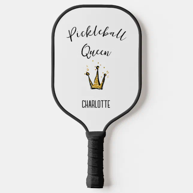 Pickleball Queen | Gold Glitter Crown Custom Name Pickleball Paddle ...