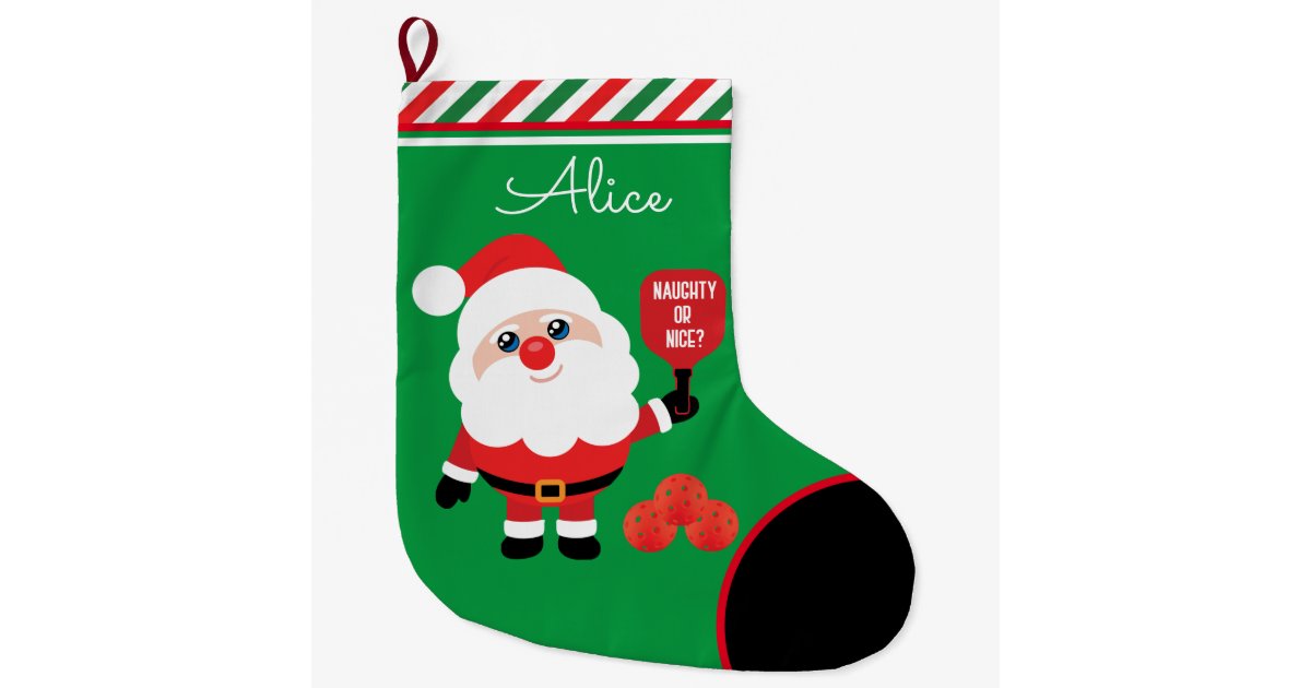 Pickleball Santa Large Christmas Stocking | Zazzle
