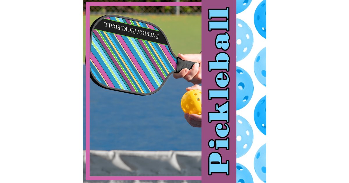 Pickleball Stripes Purple Turquoise Personalized Paddle | Zazzle