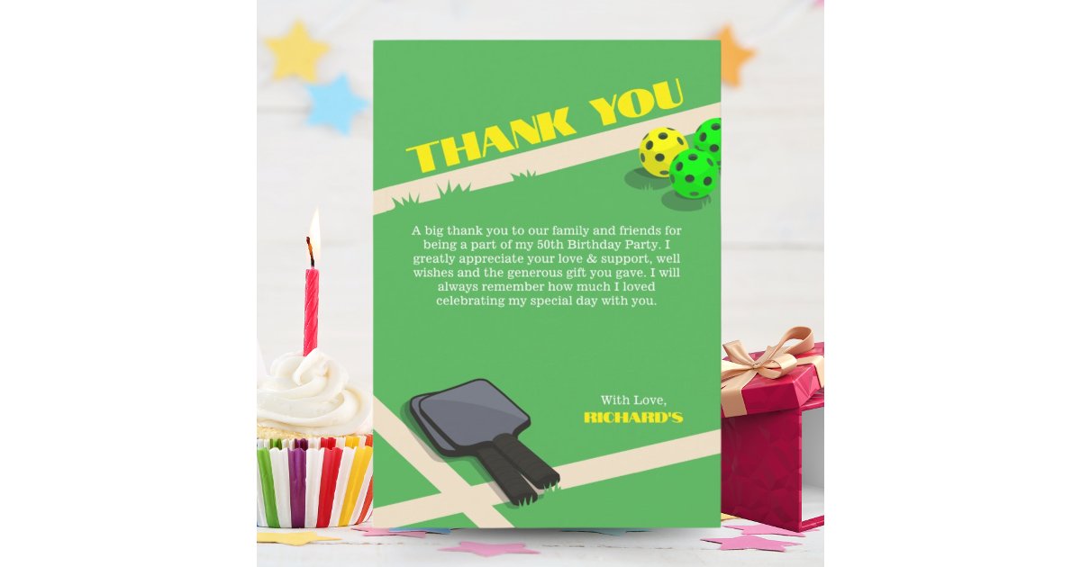 Pickleball Themed Sports Dinking Birthday Party Thank You Card | Zazzle