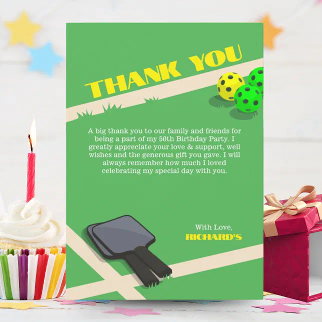 Pickleball Themed Sports Dinking Birthday Party Thank You Card | Zazzle