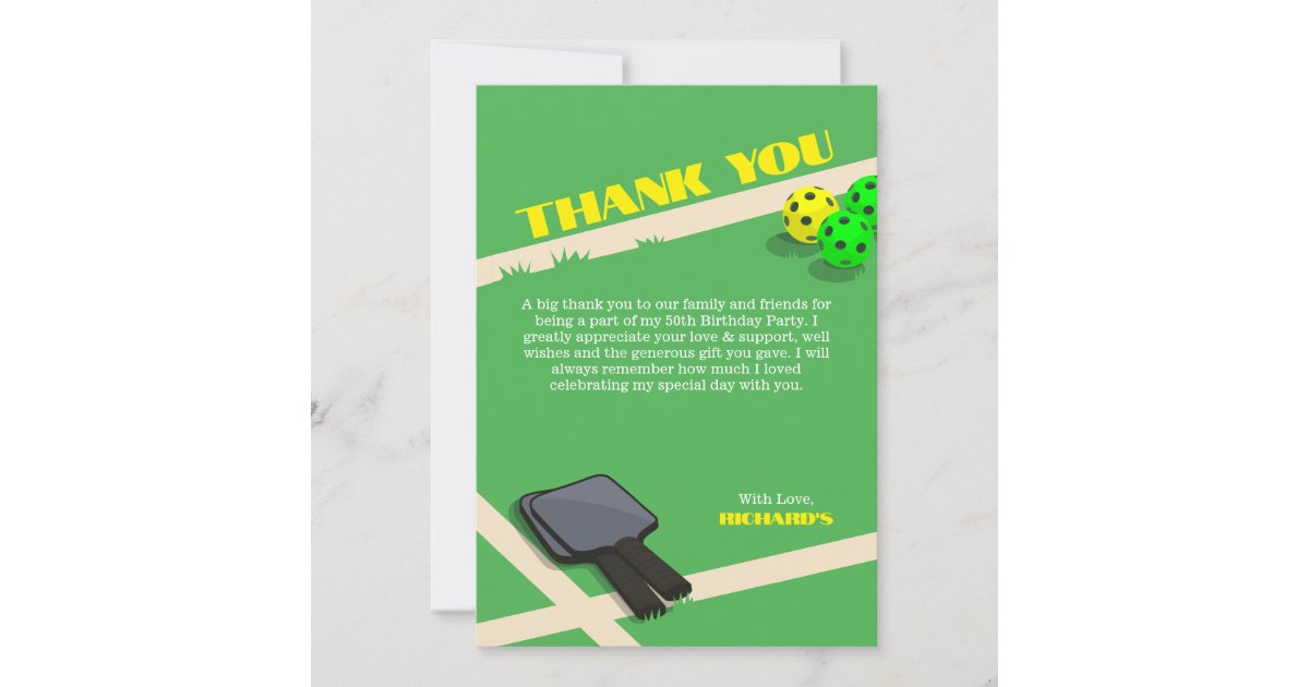 Pickleball Themed Sports Dinking Birthday Party Thank You Card | Zazzle