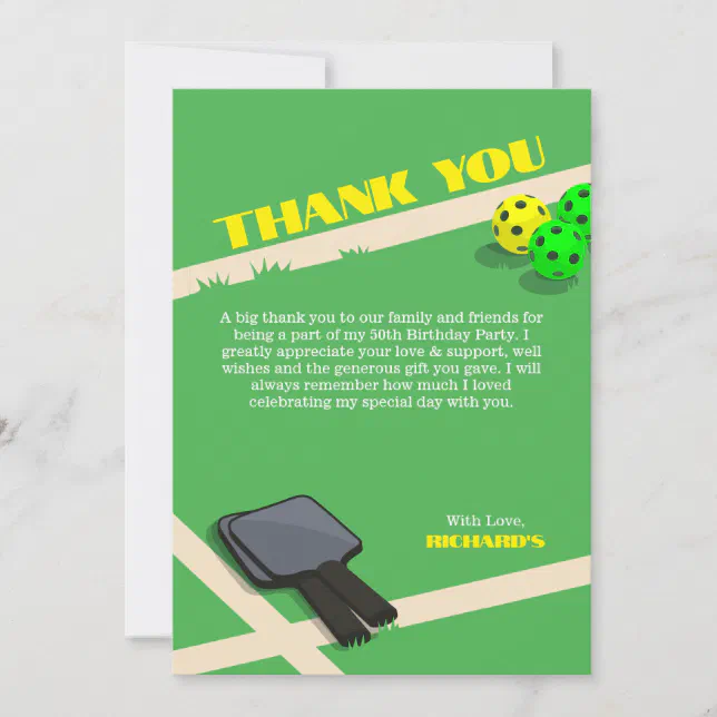 Pickleball Themed Sports Dinking Birthday Party Thank You Card | Zazzle