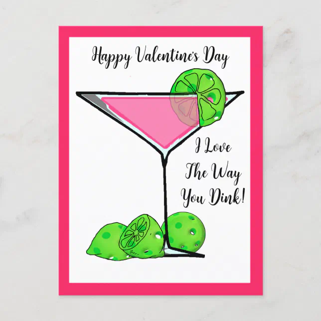 Pickleball Valentine I love the way you dink Cosmo Postcard | Zazzle