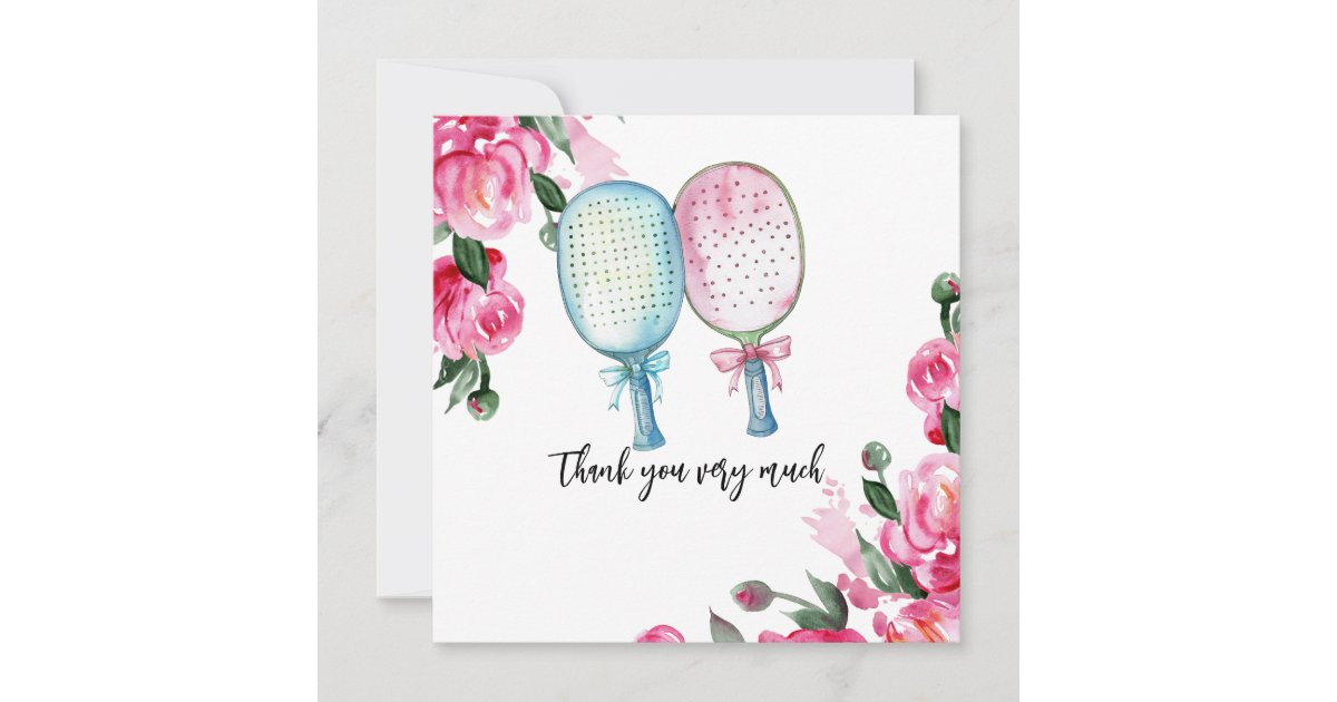 Pickleball with Flower watercolor Thank You Card | Zazzle