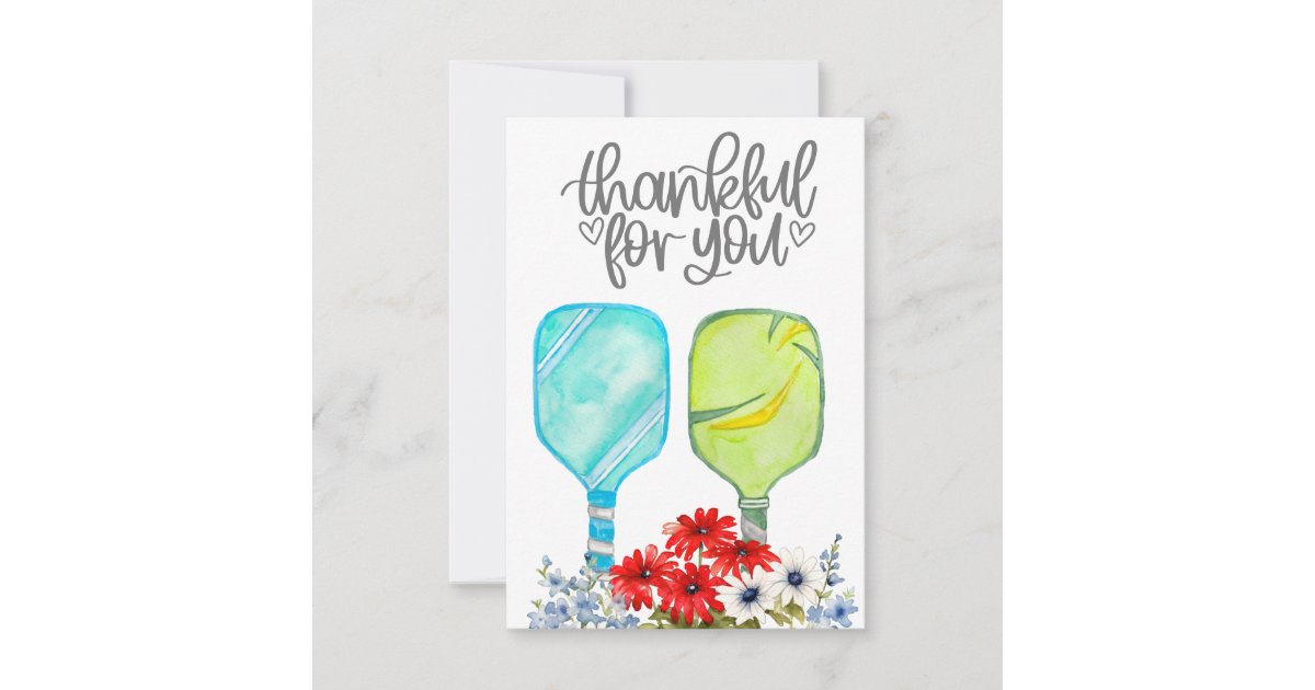 Pickleball with flowers thank you card | Zazzle