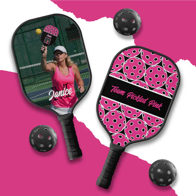 Pickled Pink Monogram Full Photo Pickleball Paddle | Zazzle