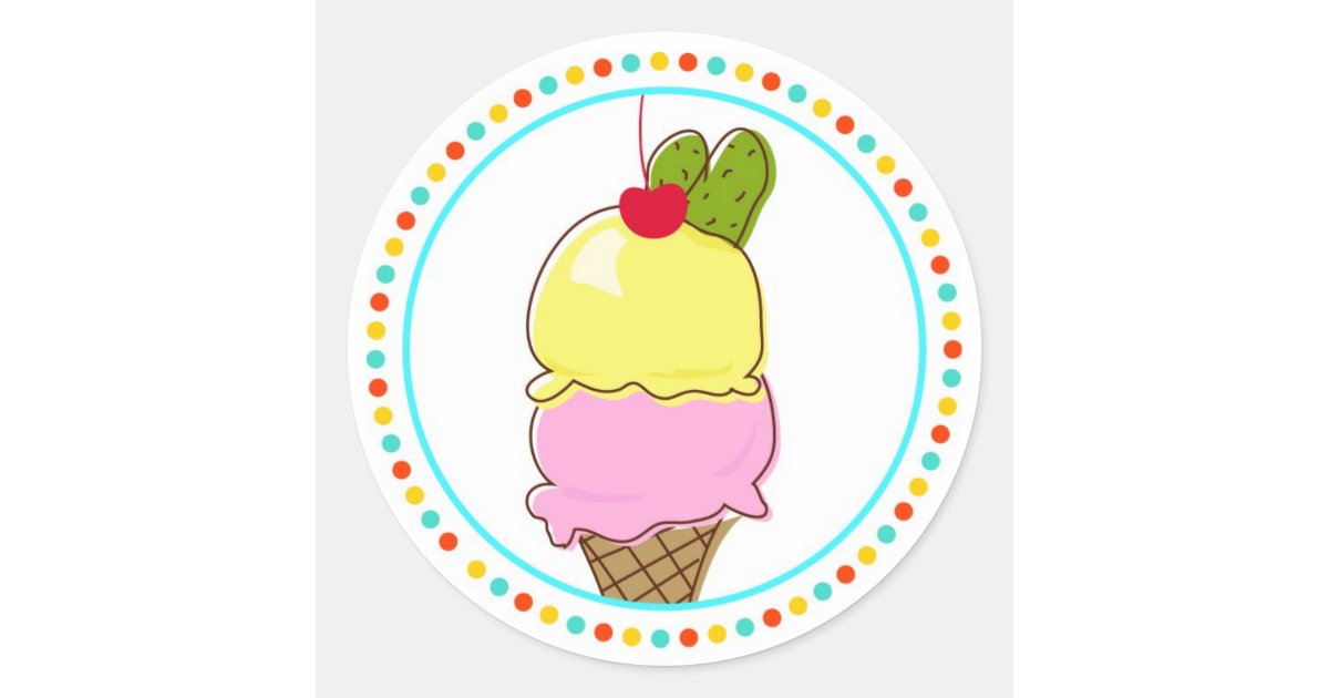 Pickles & Ice Cream, Dotted Border Classic Round Sticker | Zazzle