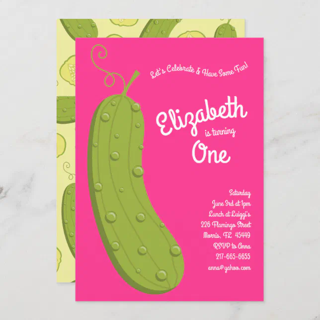 Pickles Kid 1st Birthday Party Food Pink Invitation | Zazzle