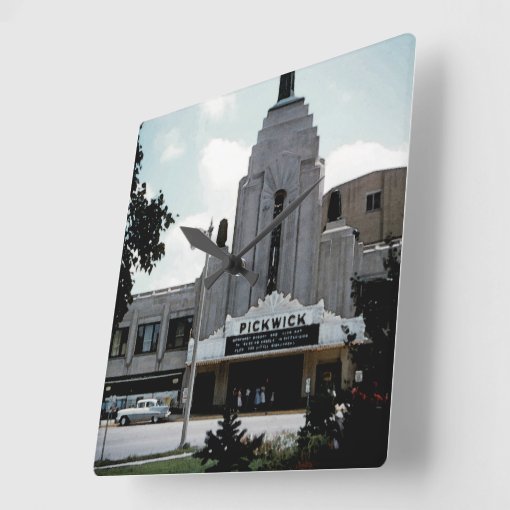 Pickwick Movie Theatre Park Ridge Watercolor Art Square Wall Clock | Zazzle