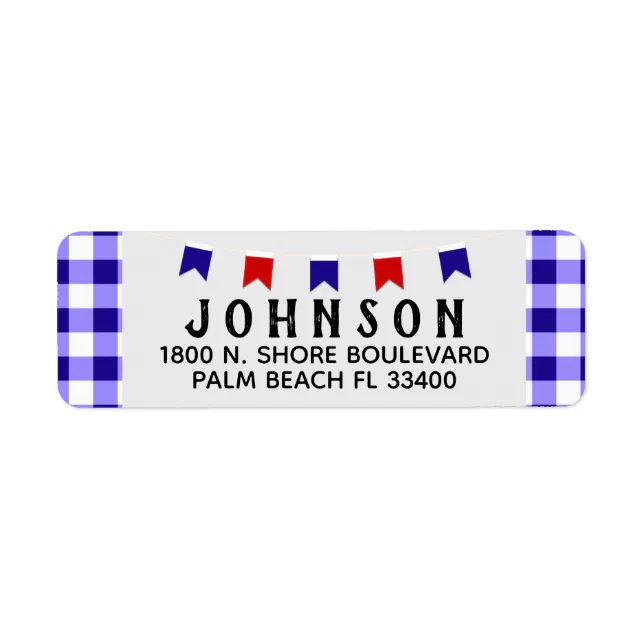 Picnic & Banner | Blue Checkered Tablecloth Summer Label | Zazzle