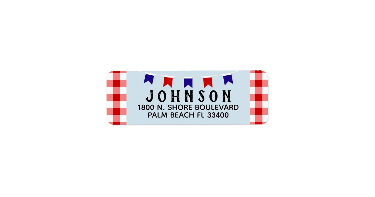 Picnic & Banner | Red White Blue Summer BBQ Party Label | Zazzle