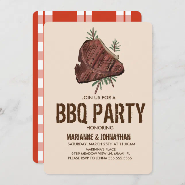 Picnic BBQ Party Cookout Hand Drawn Steak Invitation | Zazzle
