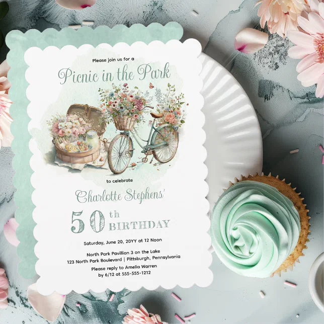 Picnic in the Park Floral 50th Birthday Party Invitation | Zazzle
