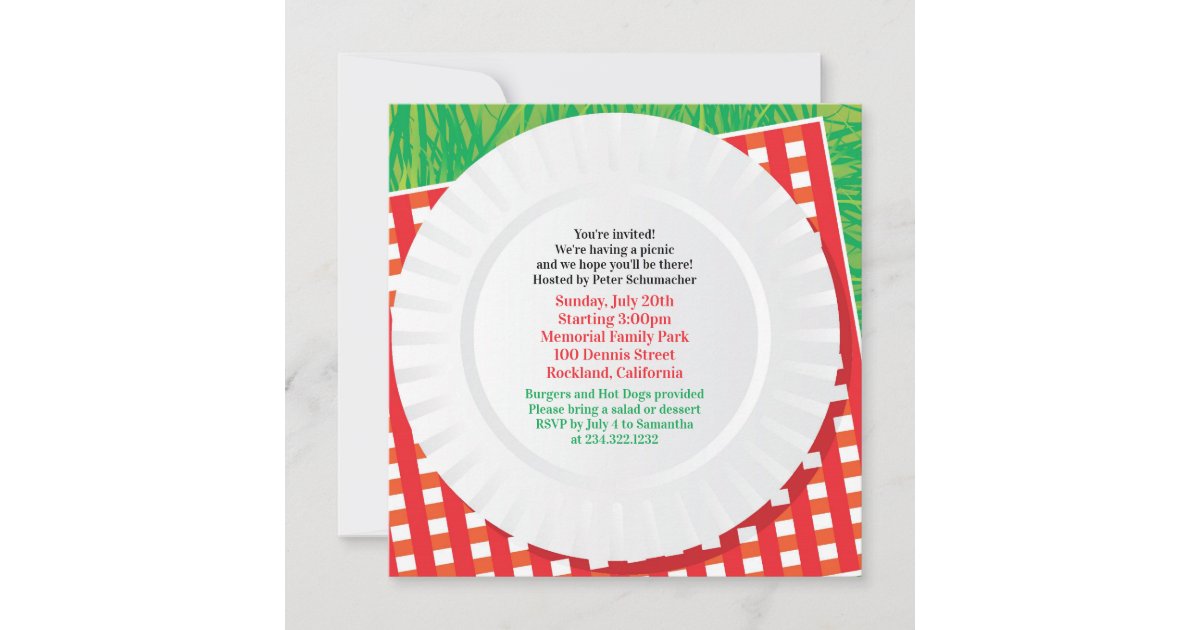 Picnic Outing BBQ Party Flat Invitation | Zazzle