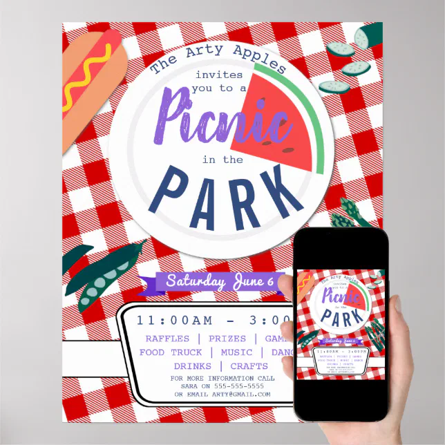 picnic party fundraiser school PTO PTA poster | Zazzle