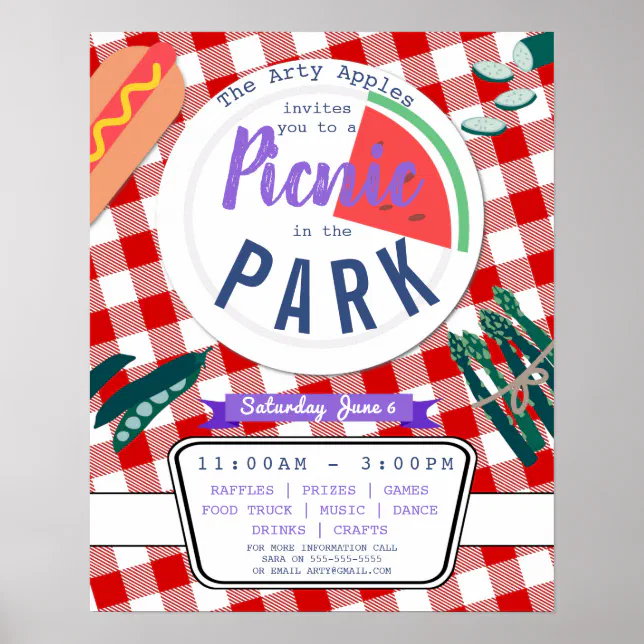 picnic party fundraiser school PTO PTA poster | Zazzle