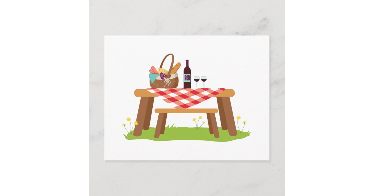Picnic Table Basket Wine Postcard | Zazzle