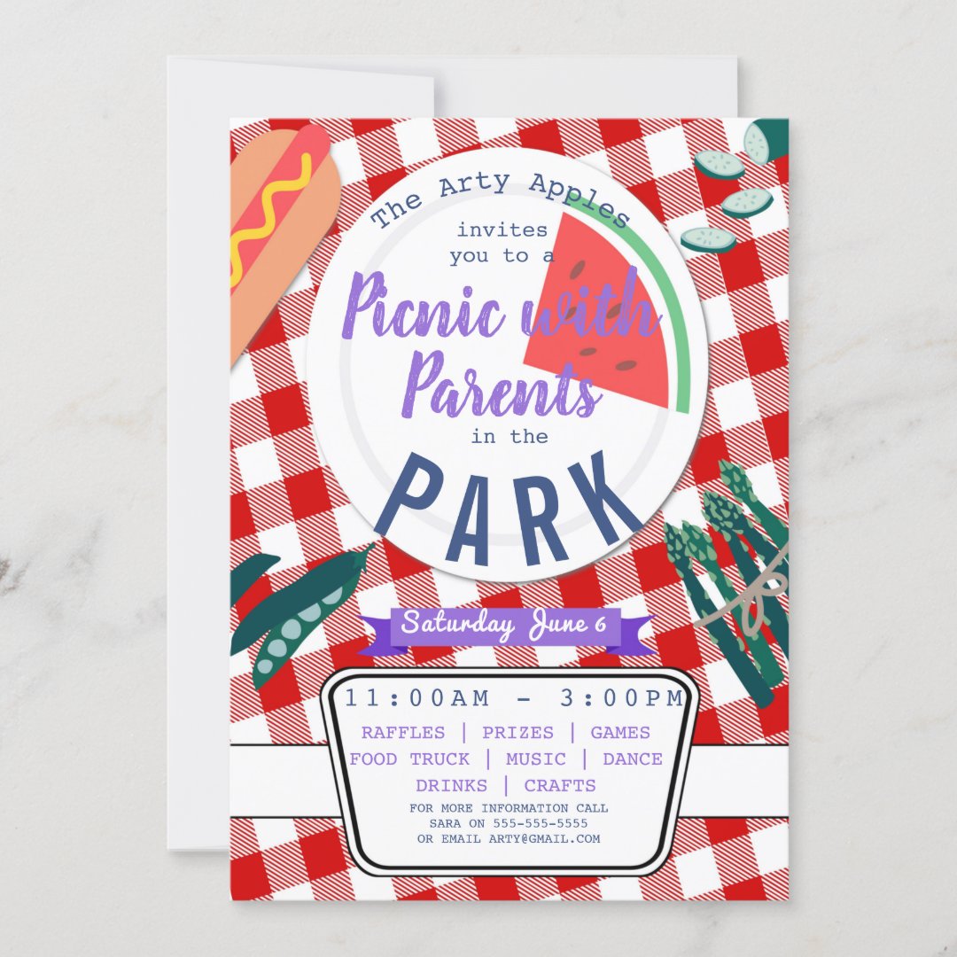 picnic with parents Charity fundraiser PTA PTO Invitation | Zazzle
