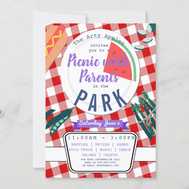 picnic with parents Charity fundraiser PTA PTO Invitation | Zazzle