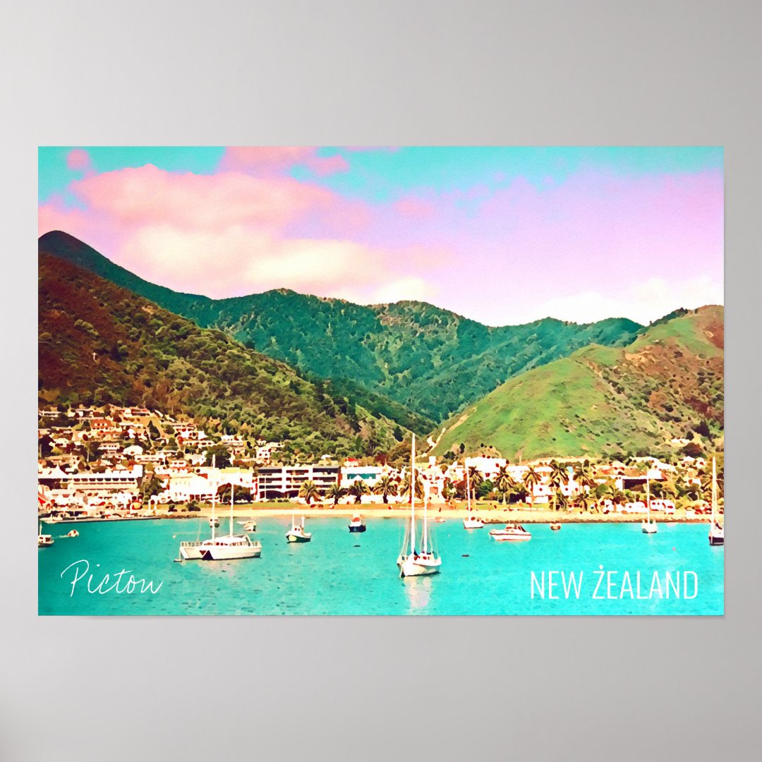 Picton Harbour New Zealand travel Poster | Zazzle