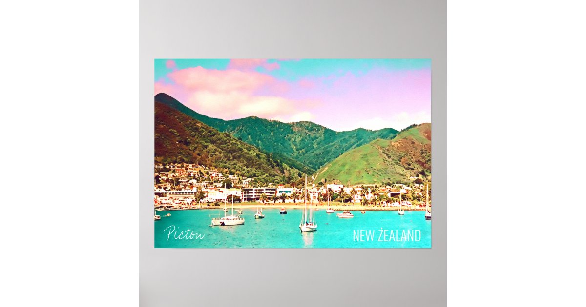 Picton Harbour New Zealand travel Poster | Zazzle