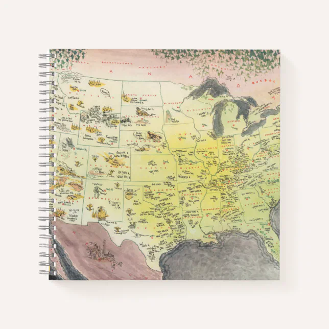 Pictorial Map of America - Cartoon Sketches Notebook | Zazzle
