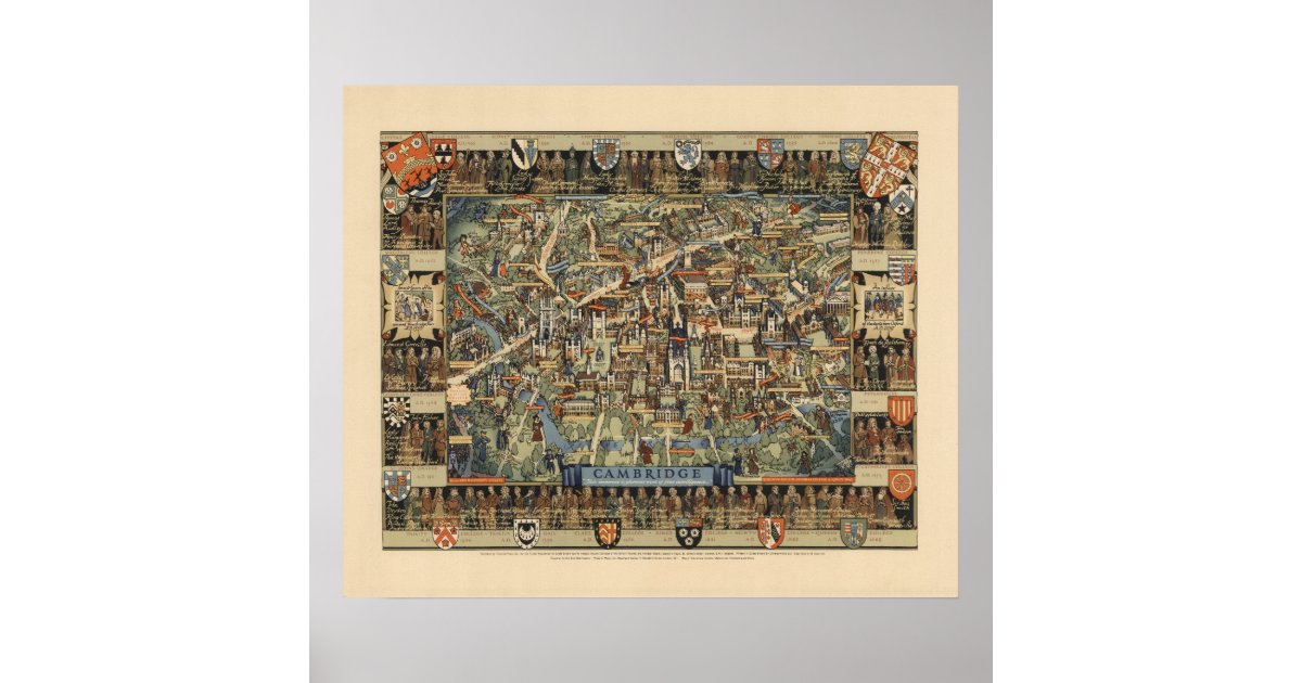Pictorial Map of Cambridge, England Poster | Zazzle