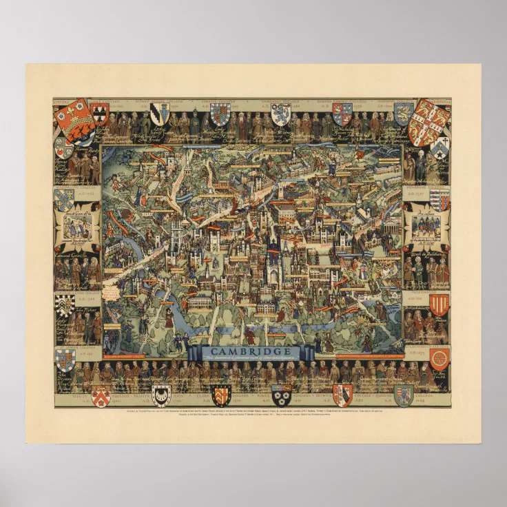 Pictorial Map of Cambridge, England Poster | Zazzle