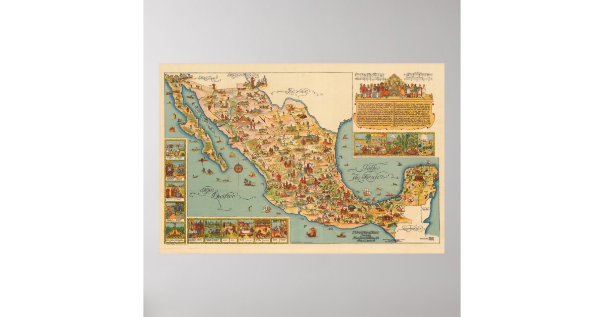 Pictorial Map of Mexico Poster | Zazzle