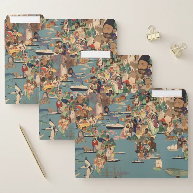 Pictorial Map of the World File Folder | Zazzle