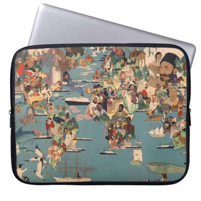 Pictorial Map of the World Laptop Sleeve | Zazzle