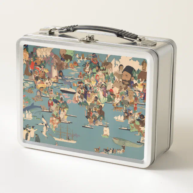 Pictorial Map of the World Metal Lunch Box | Zazzle