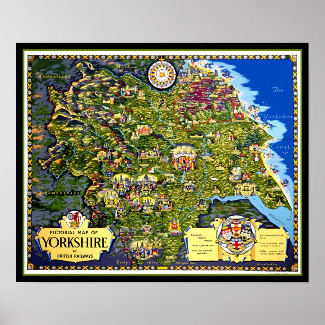 Pictorial Map of Yorkshire Travel Poster | Zazzle