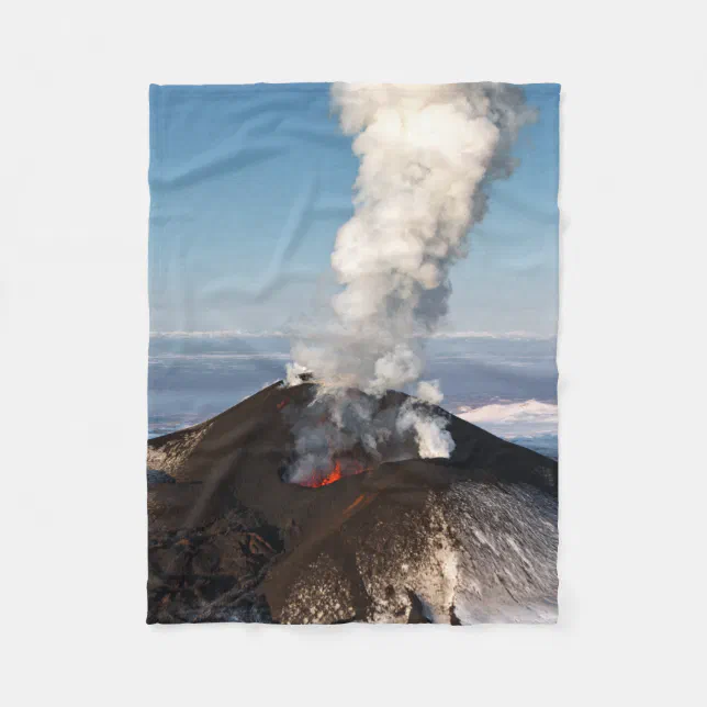 Picturesque landscape: view of volcano eruption fleece blanket | Zazzle