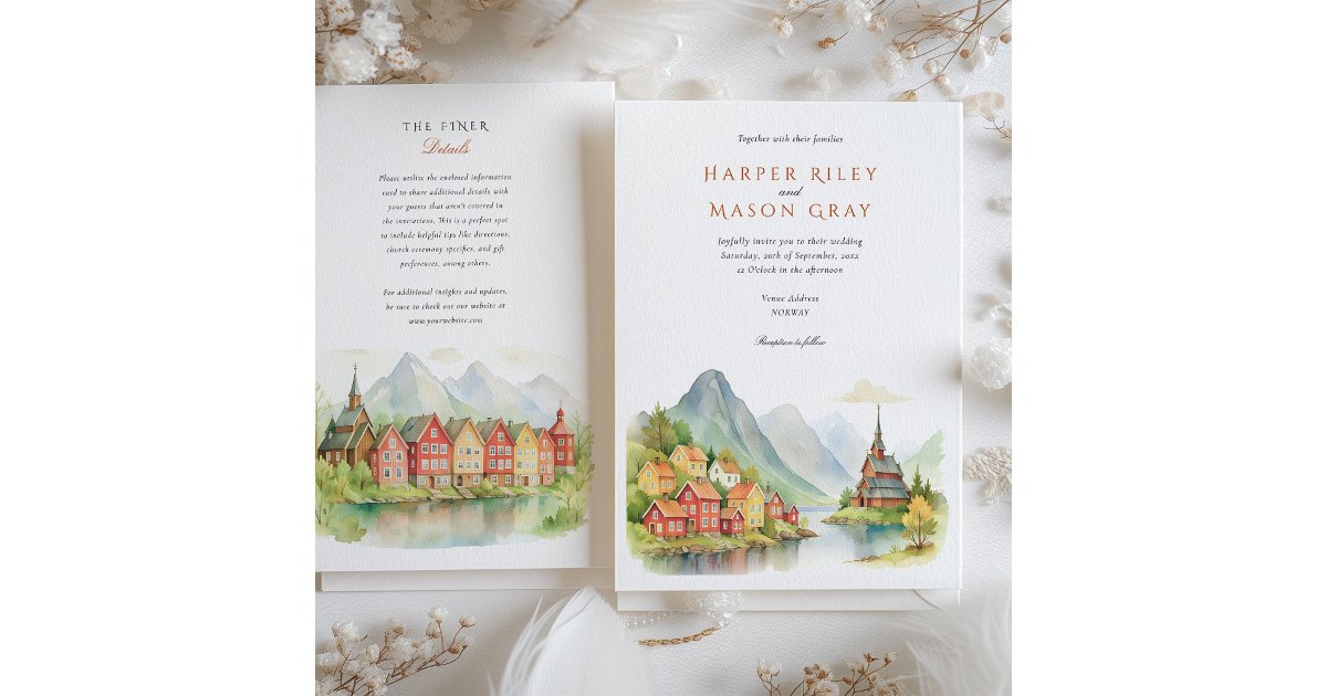 Picturesque Norwegian Fjord Wedding Invitation | Zazzle