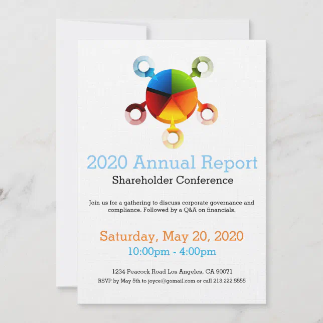 Pie Chart Annual Report Meeting Invitation | Zazzle
