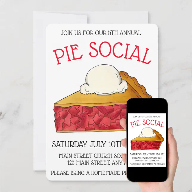 Pie Social Party Dessert Bake Sale Strawberry Invitation | Zazzle