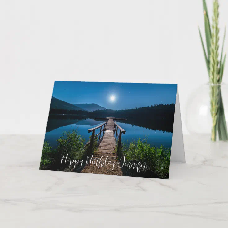 Pier at Night under a Full Moon Birthday Card | Zazzle