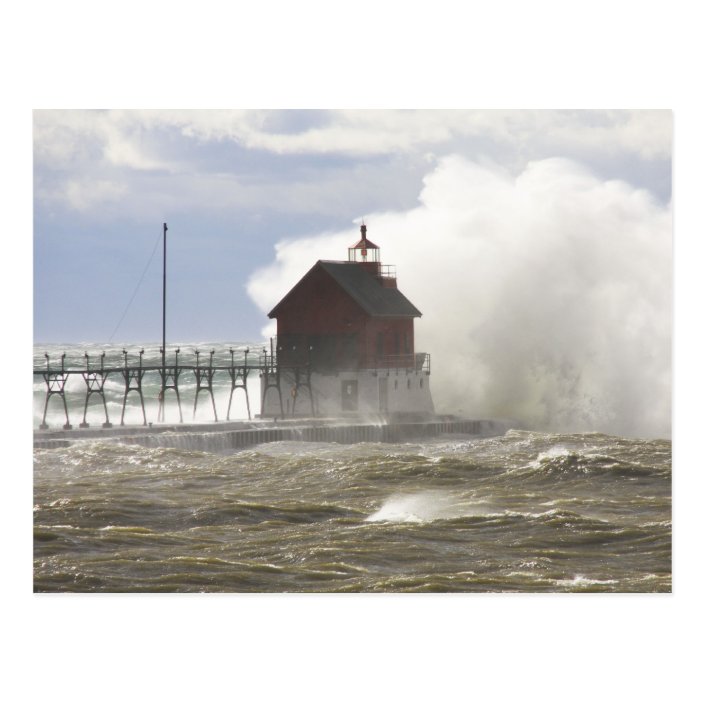 PIER LIGHTHOUSE vs MONSTER WAVES Postcard | Zazzle.com
