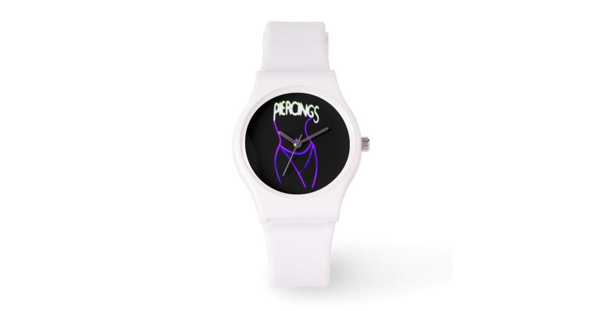 Piercings Neon Lady Silhouette -Purple Watches | Zazzle